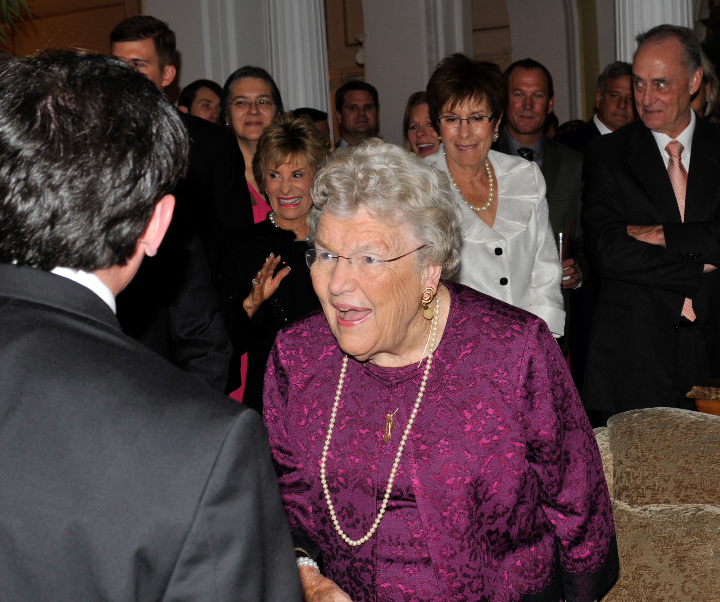 Former First Lady Bea Romer greets friends