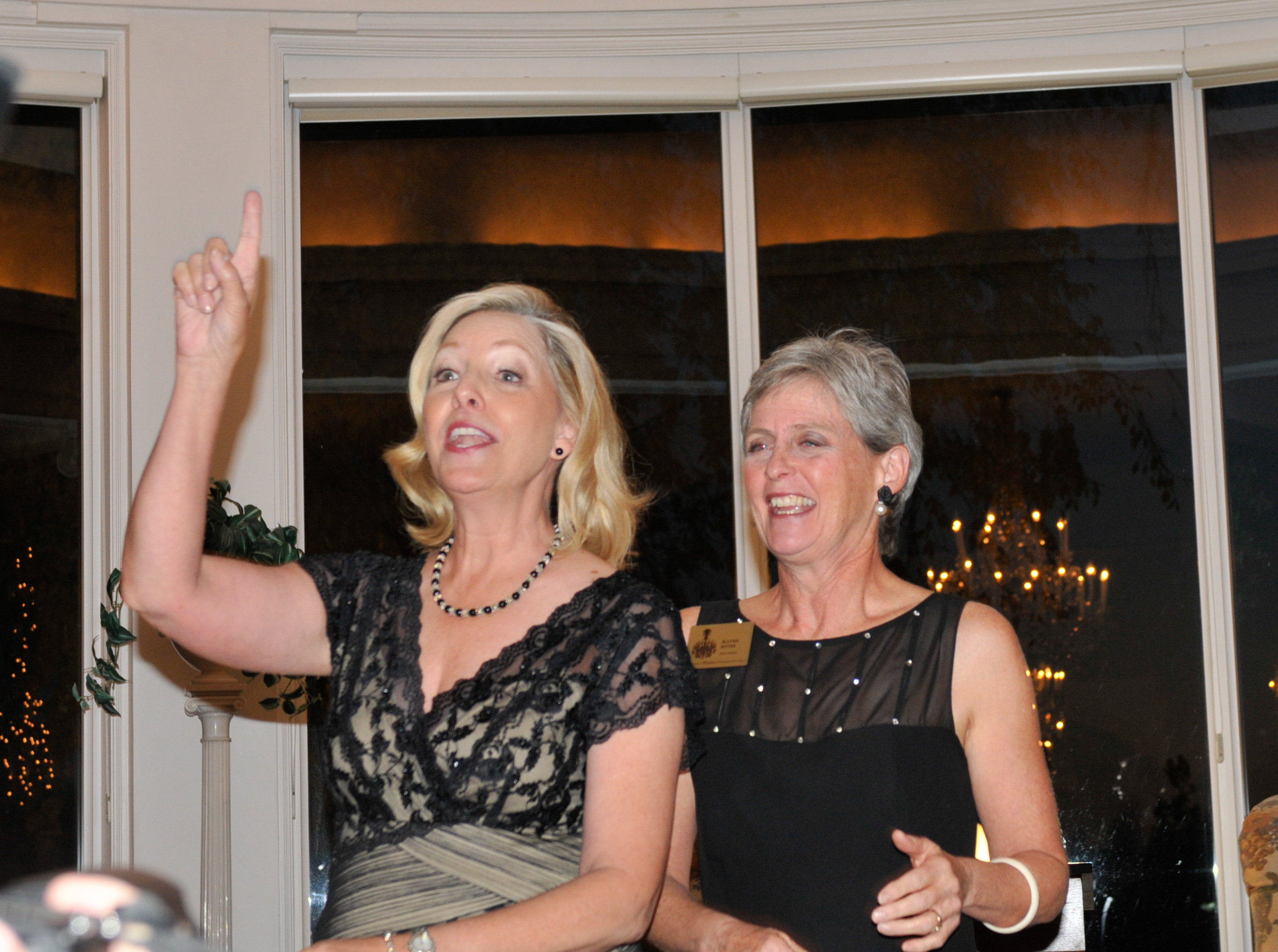 Former First Ladies Frances Owens and Jeannie Ritter talk to the crowd ...
