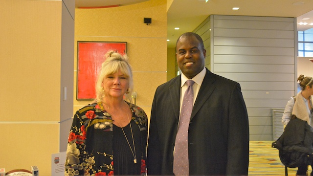 Barbara Boyer and Reggie Rivers gather before the event.