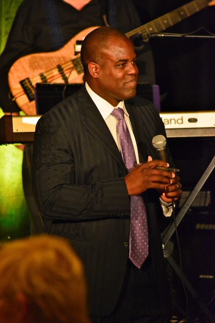 Reggie Rivers begins the introductions during dinner.