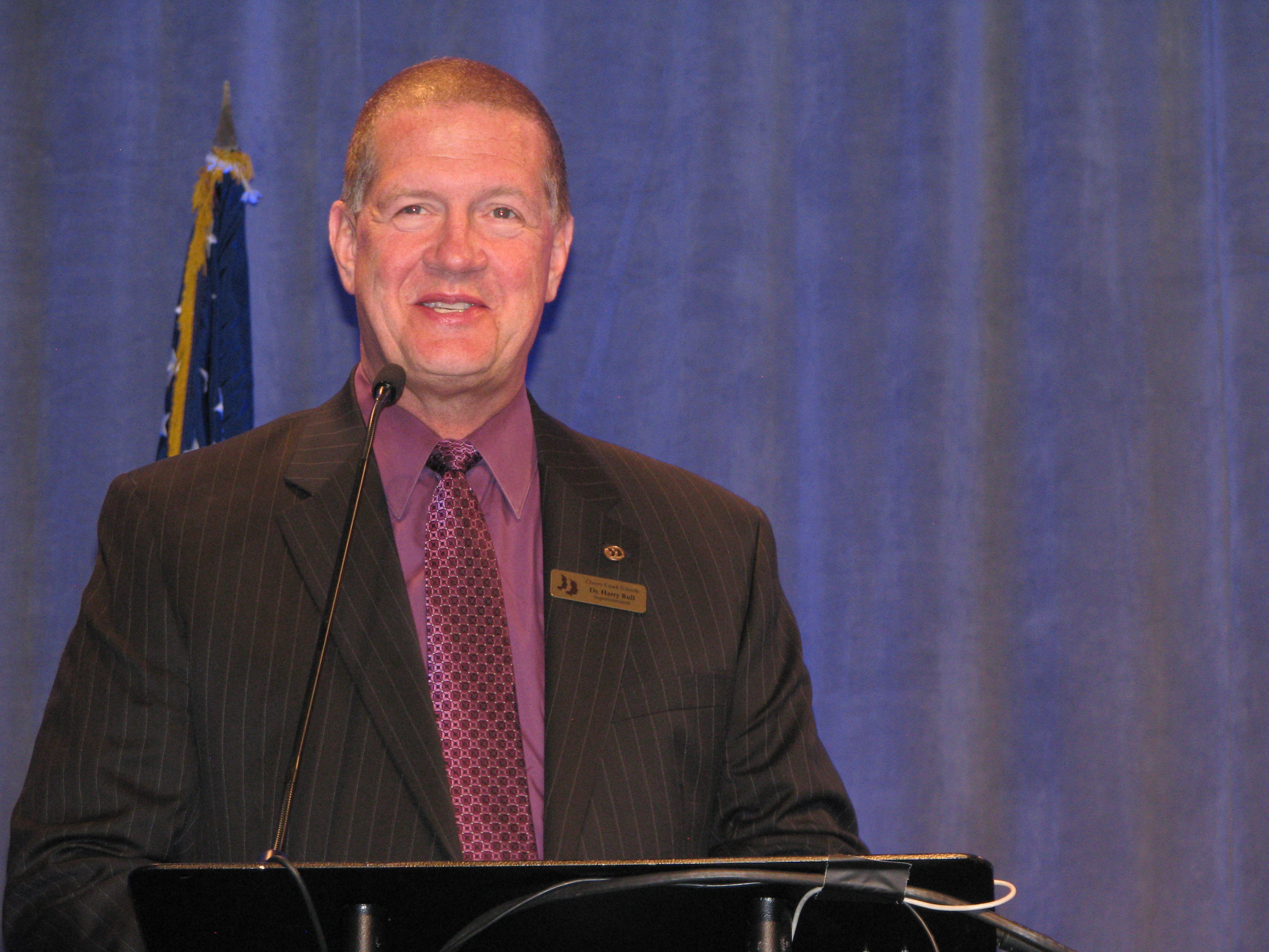 Cherry Creek Schools Superintendent Harry C. Bull welcomes guests