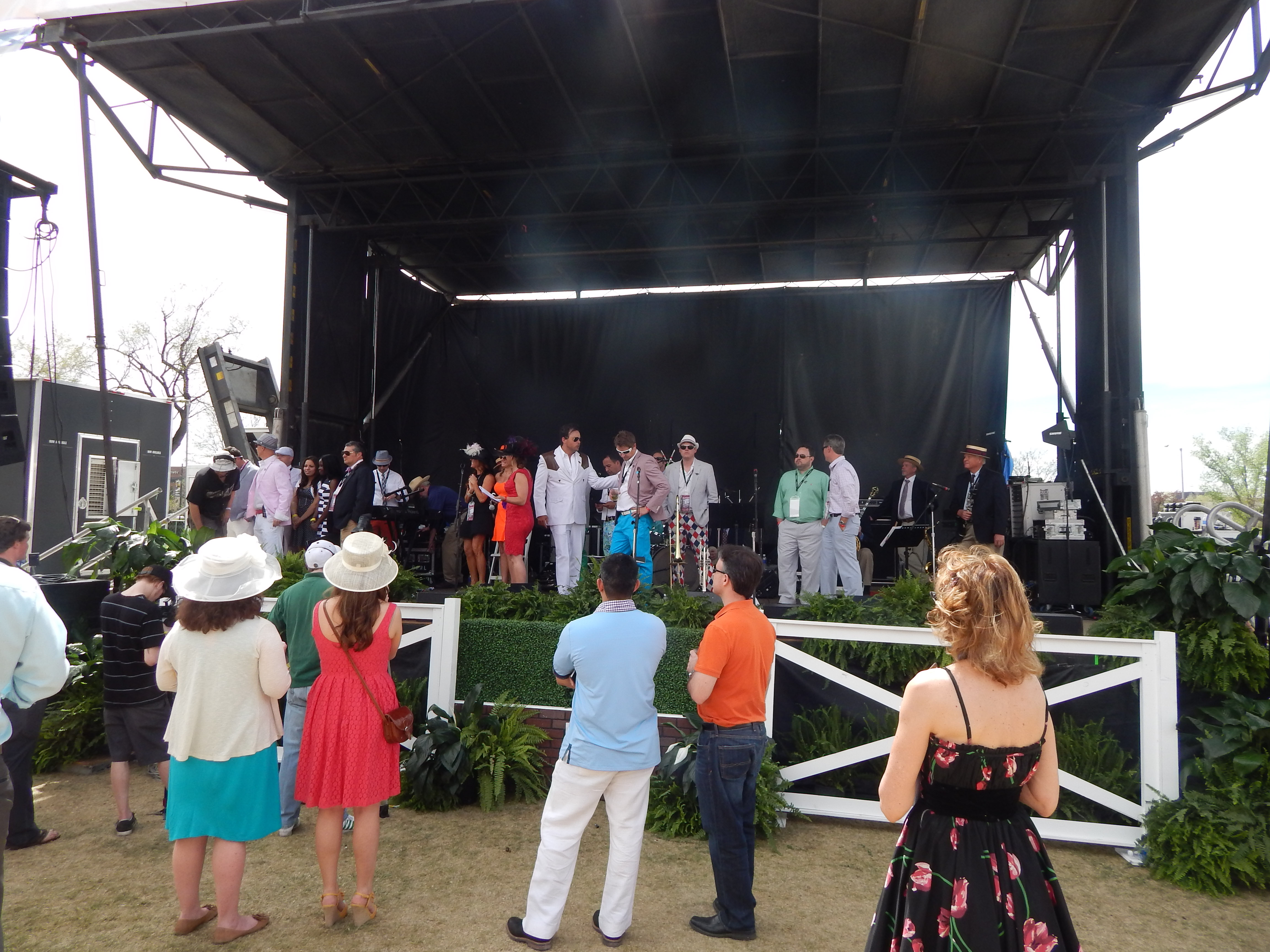 People congregating in front of the stage