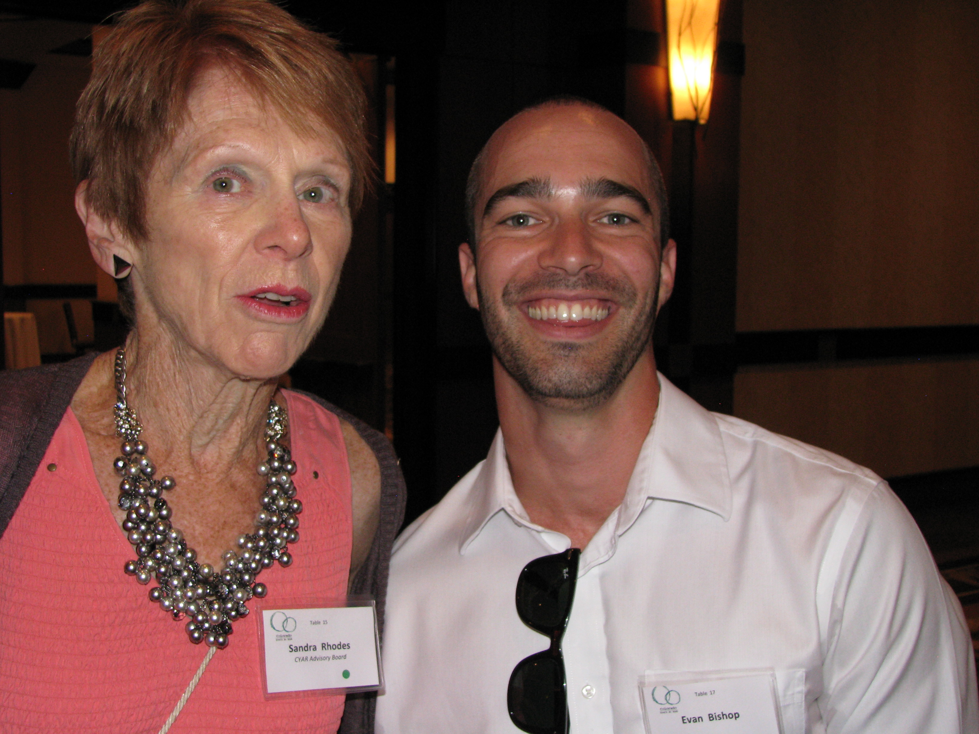 Sandra Rhodes with Evan Bishop just before lunch