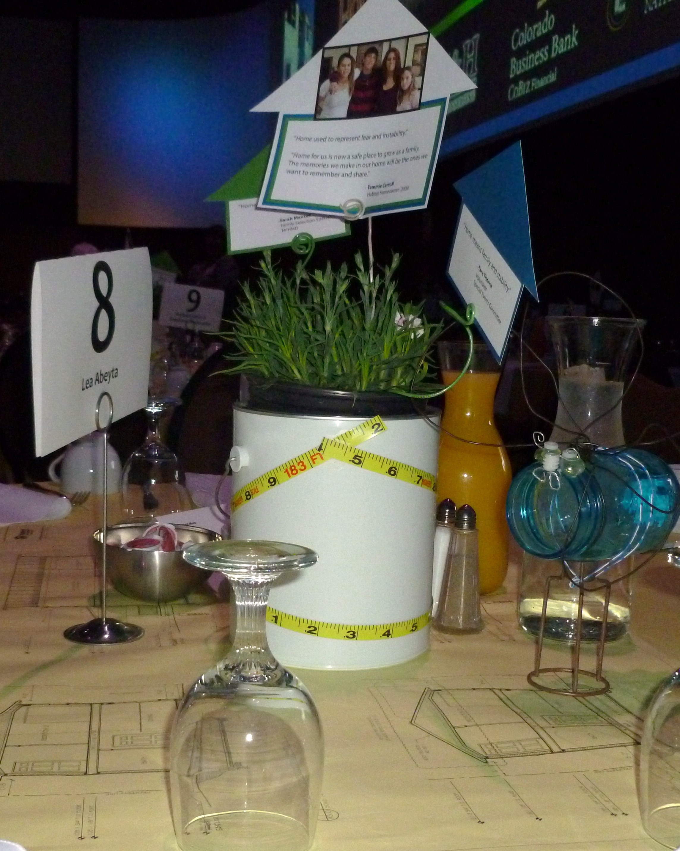 Table decor made clever use of blueprints and building materials as ...
