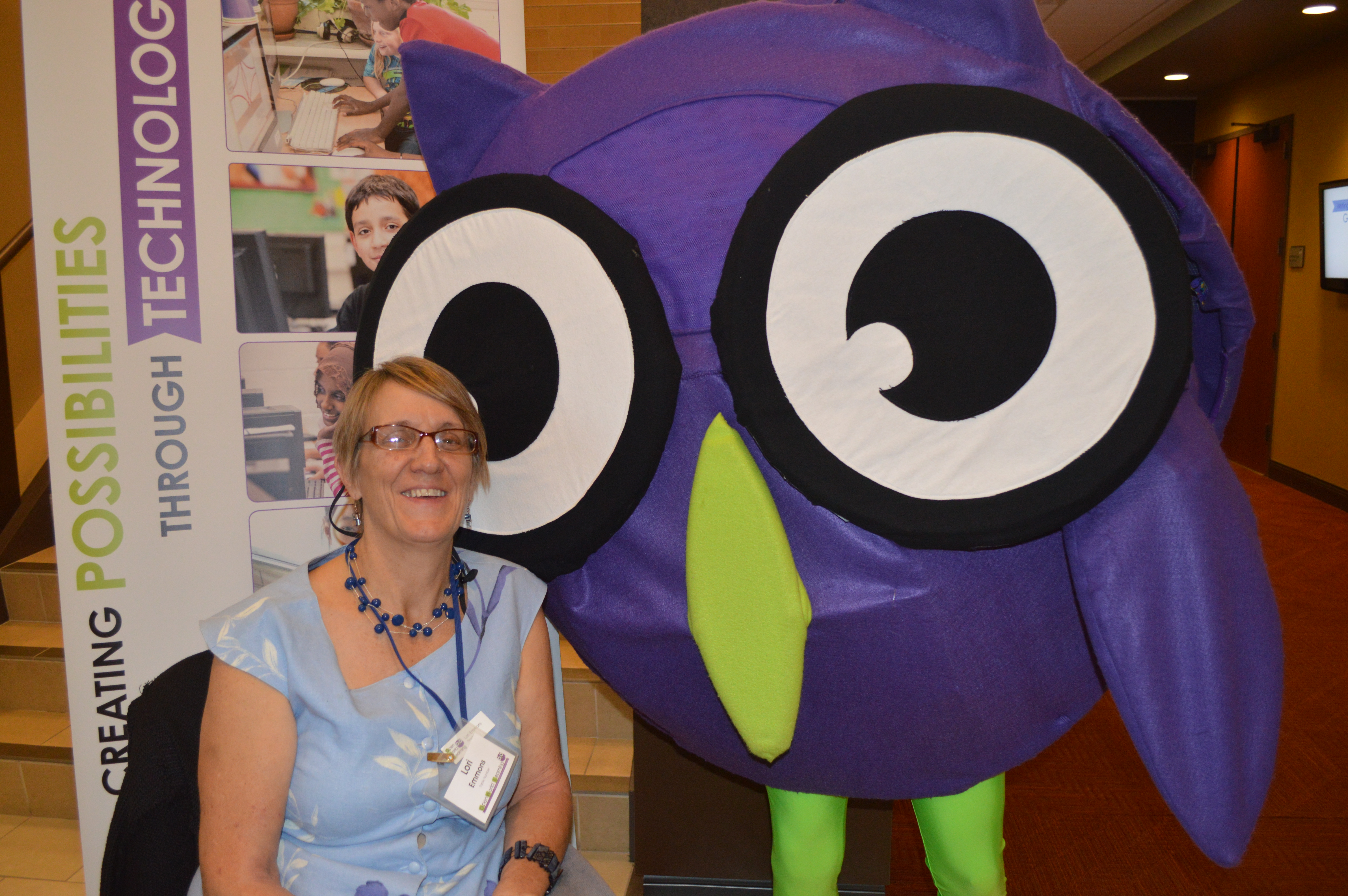 Lori Emmons and Pixel, the OWL mascot
