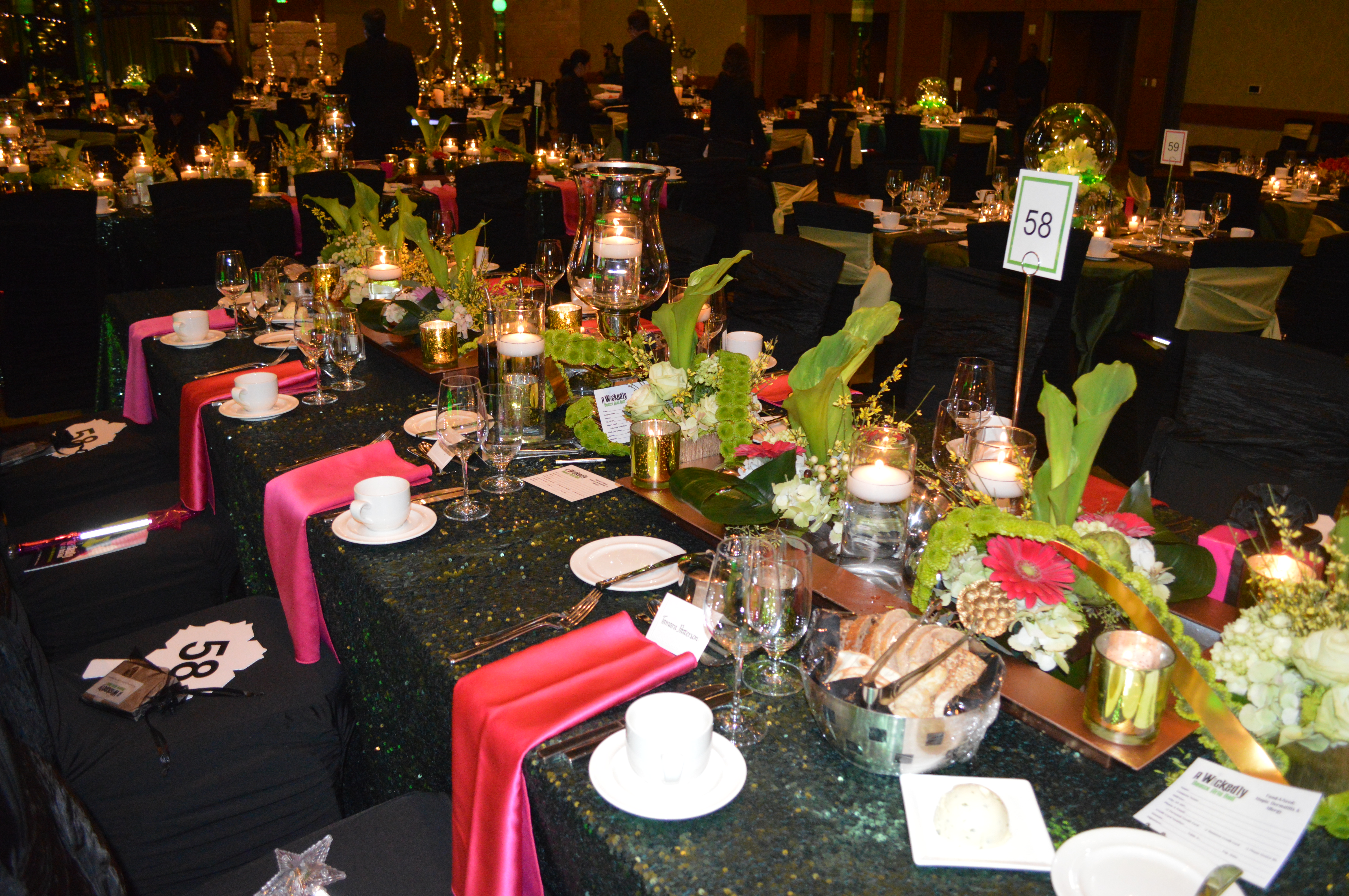 Creative implementation of the event's pink and green theme