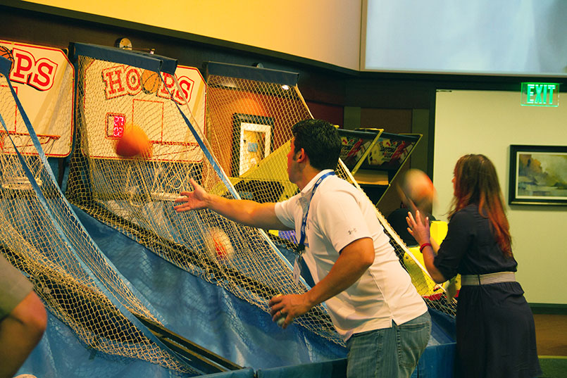 guests have fun with hoops games of their own