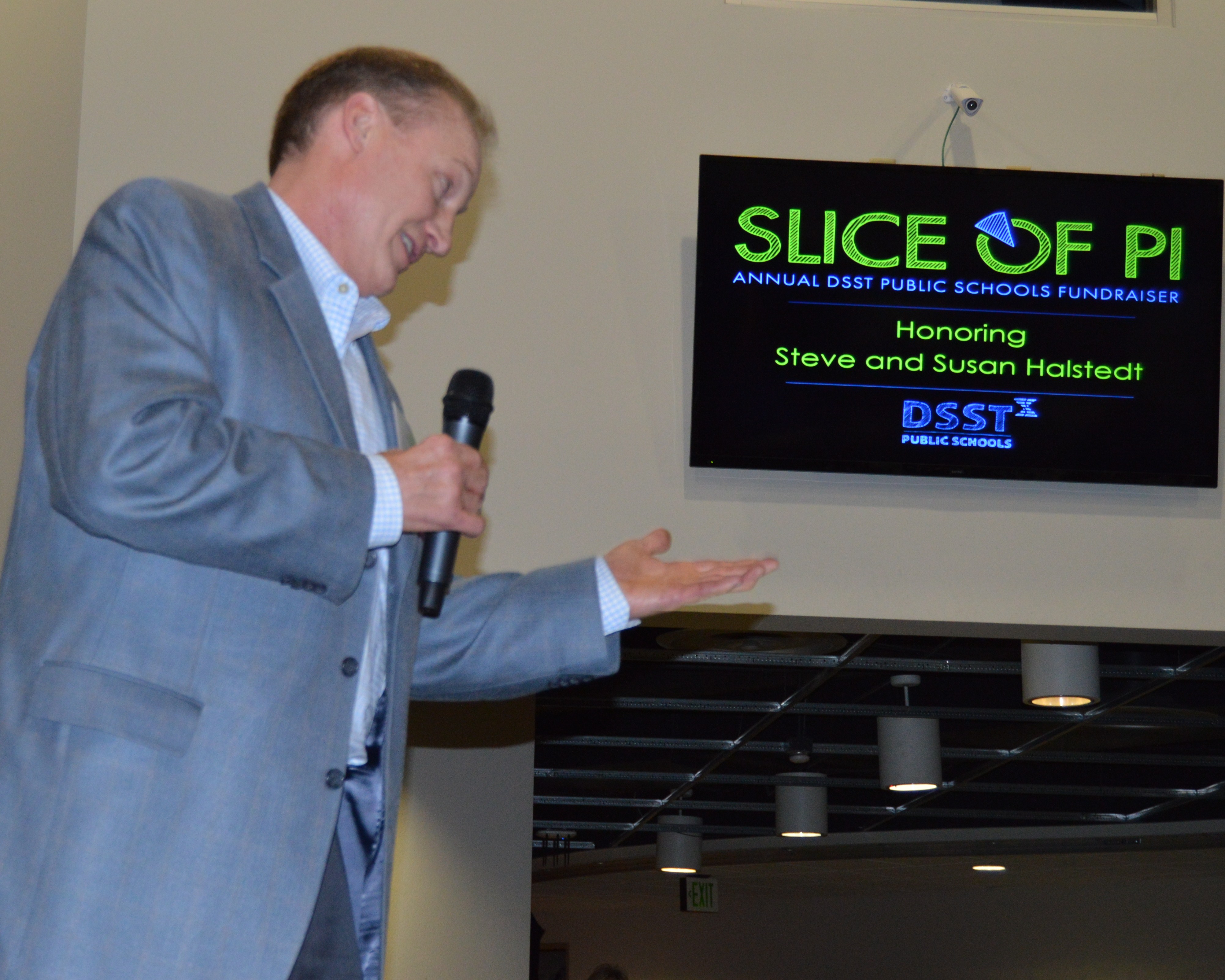 Making a humorous point talking about honorees Steve and Susan Halstedt