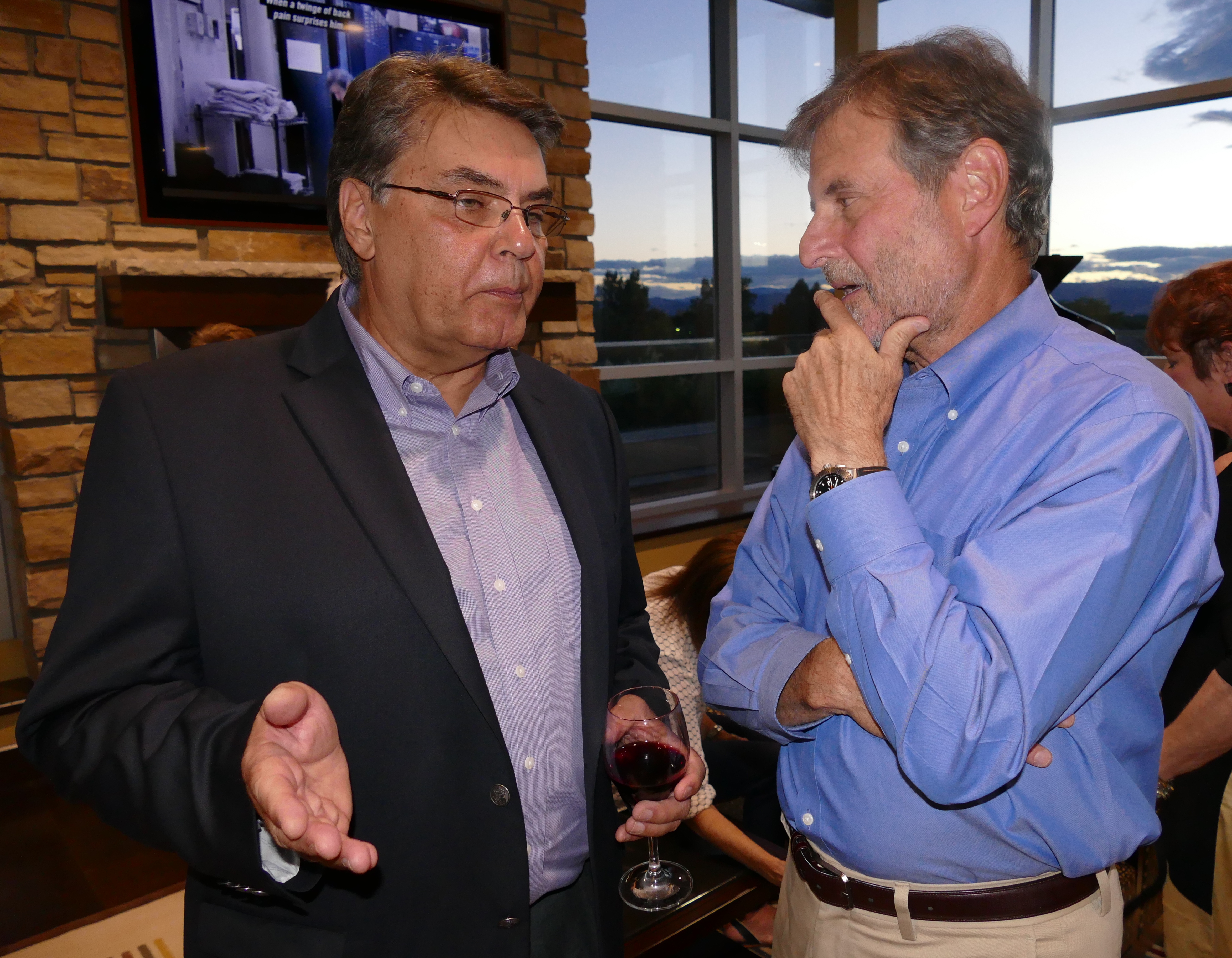 Bob Cuculich, left, chats with Arlen Heller