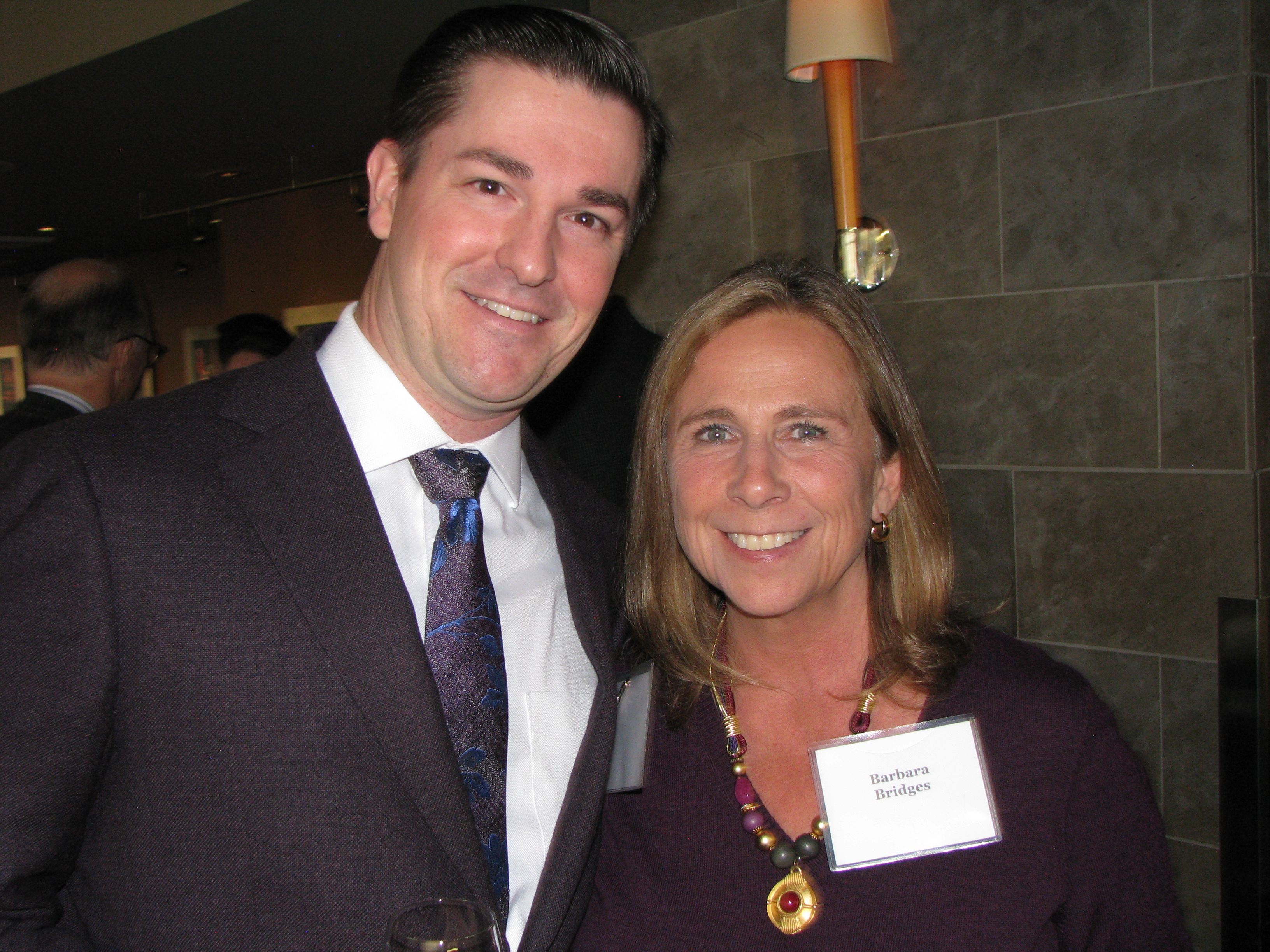 John Lukavic and Barbara Bridges chat at the VIP reception