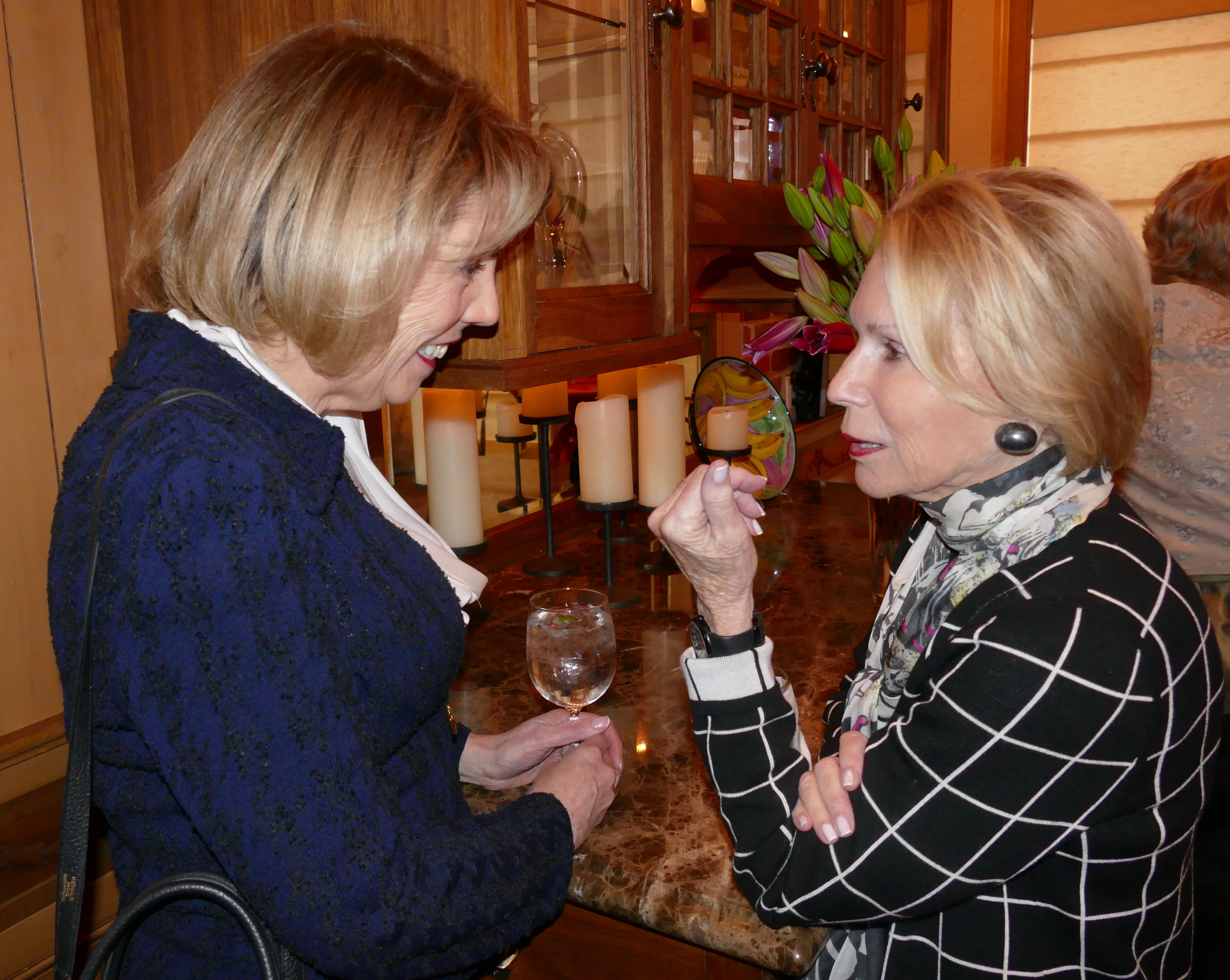 Elizabeth Dale, left, chats with Jane Korman