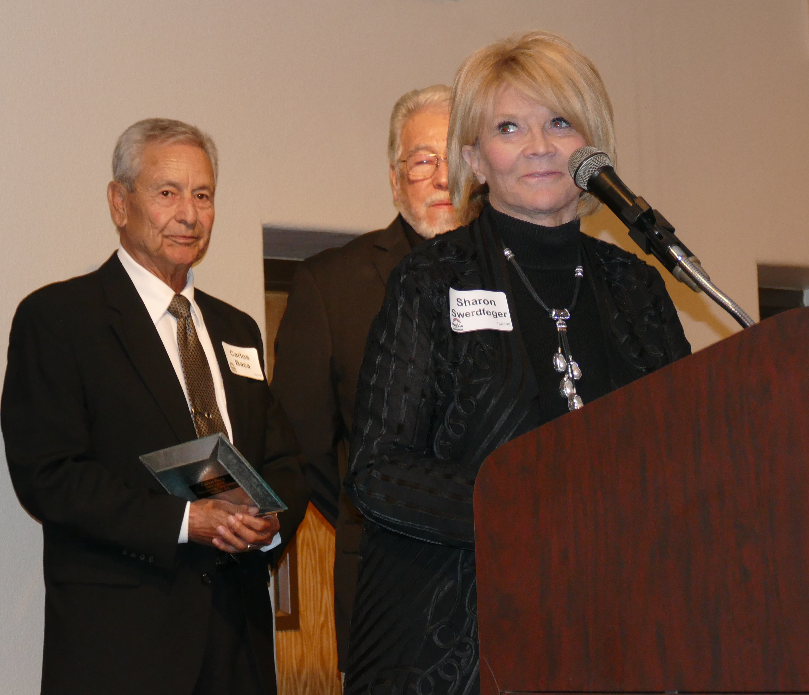 Past Board President Sharon Swerdfeger says a few words