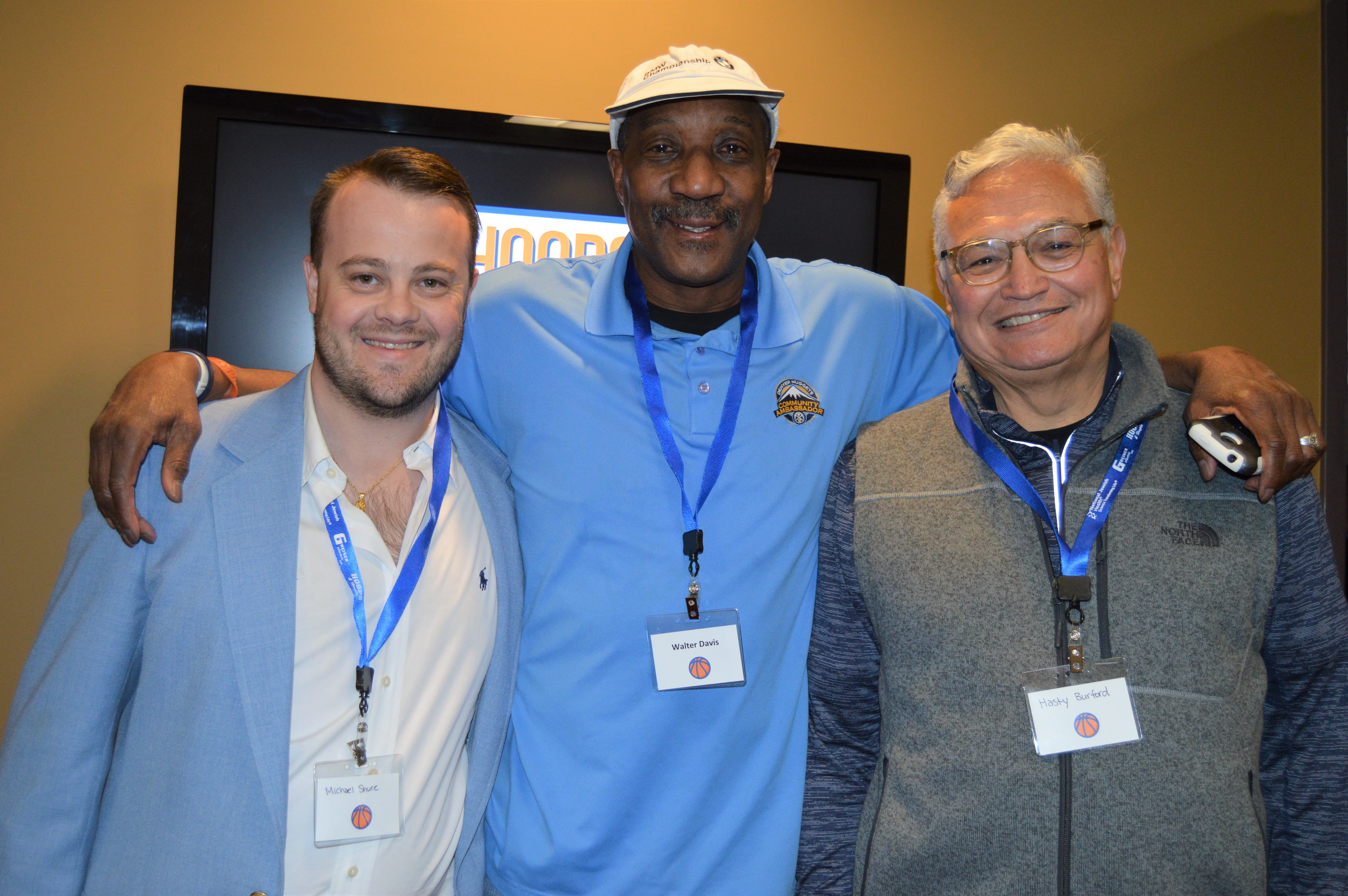 (l to r): MIchael Shure, Denver Nugget great Walter Davis and Hasty Buford