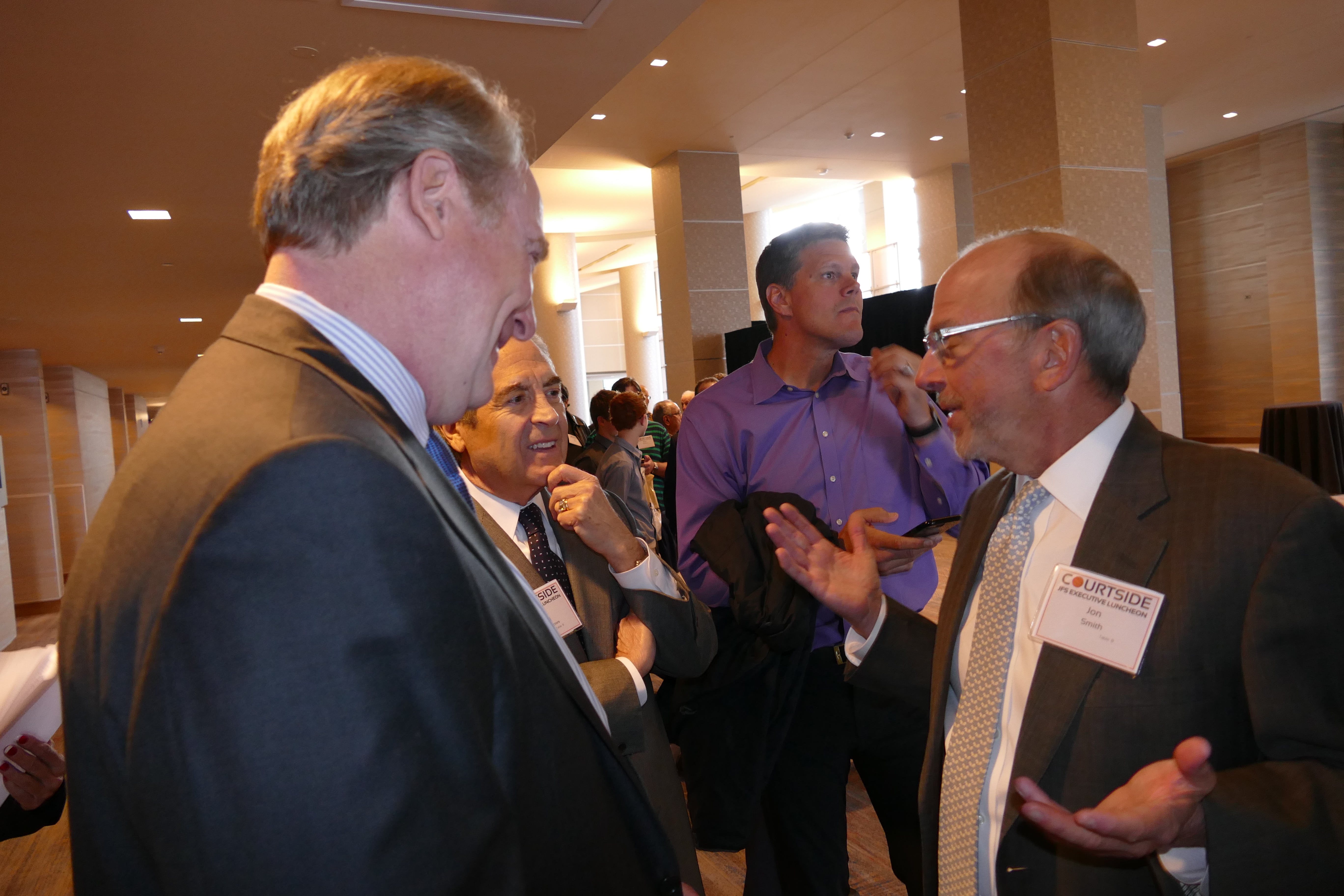 Doug McKinnon, left, chats with Jon Smith