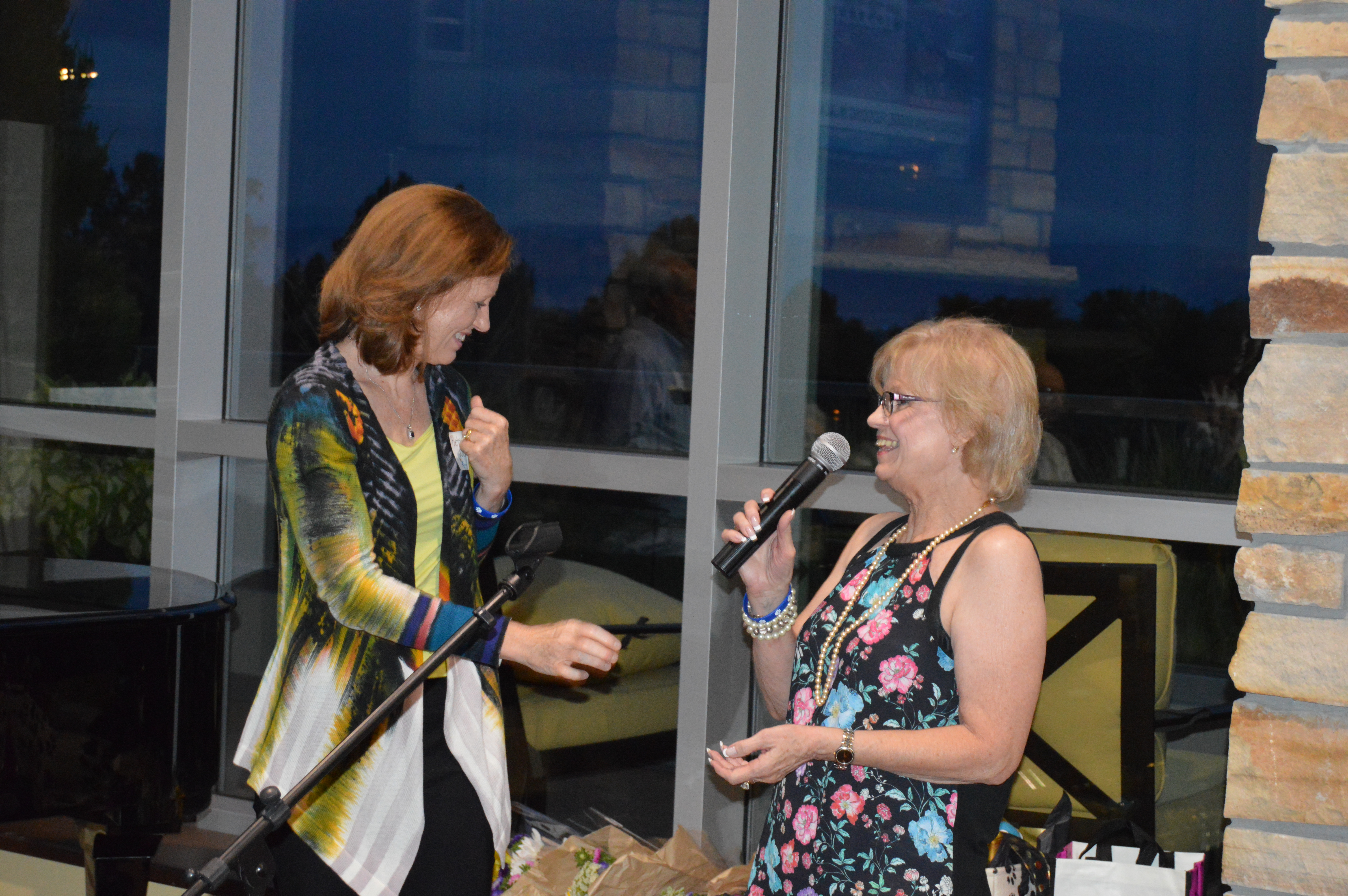 Betsy Widner (left) and Lyn Schaffer share a laugh.
