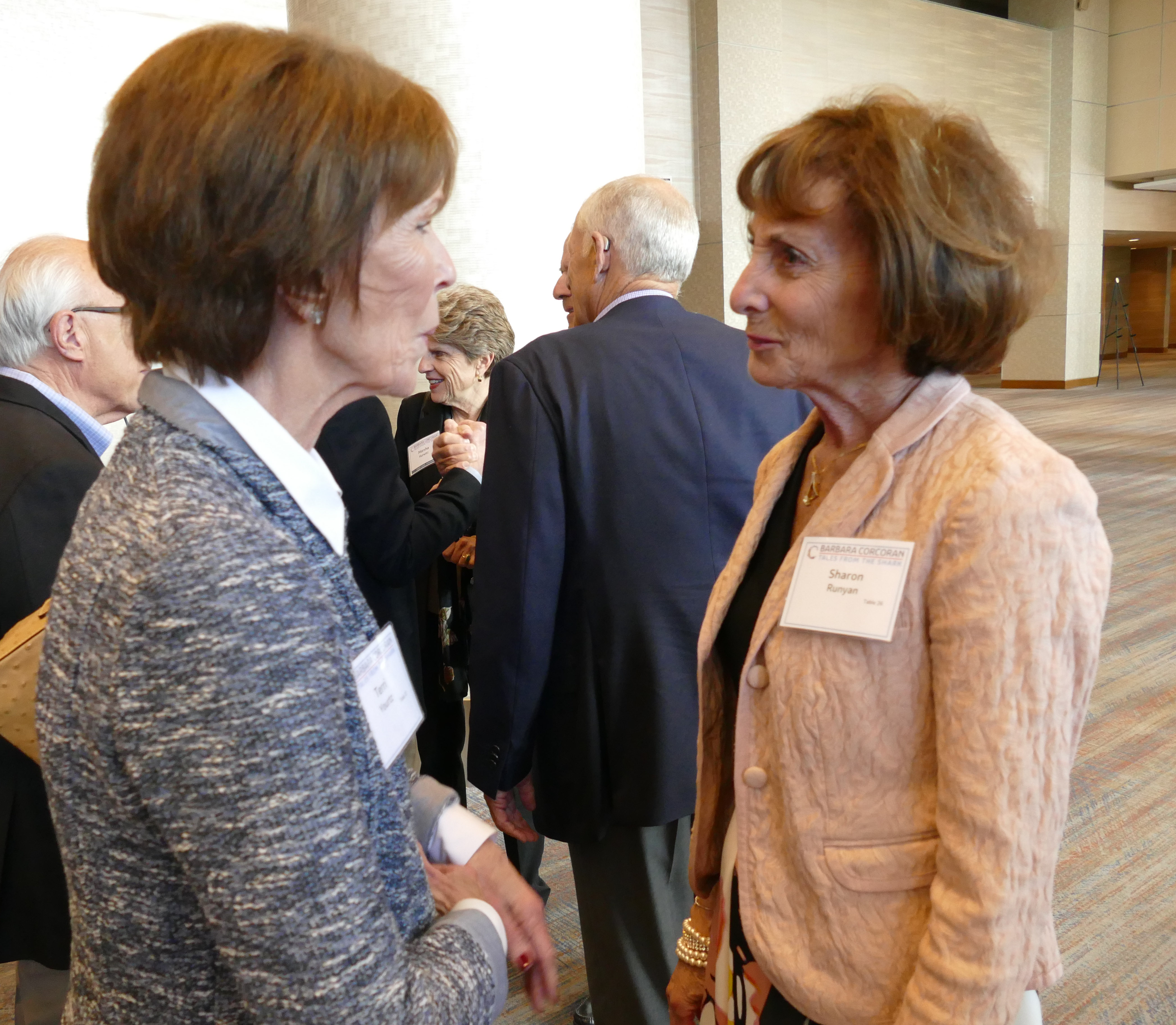 Terri Yourtz, left, chats with Sharon Runyan