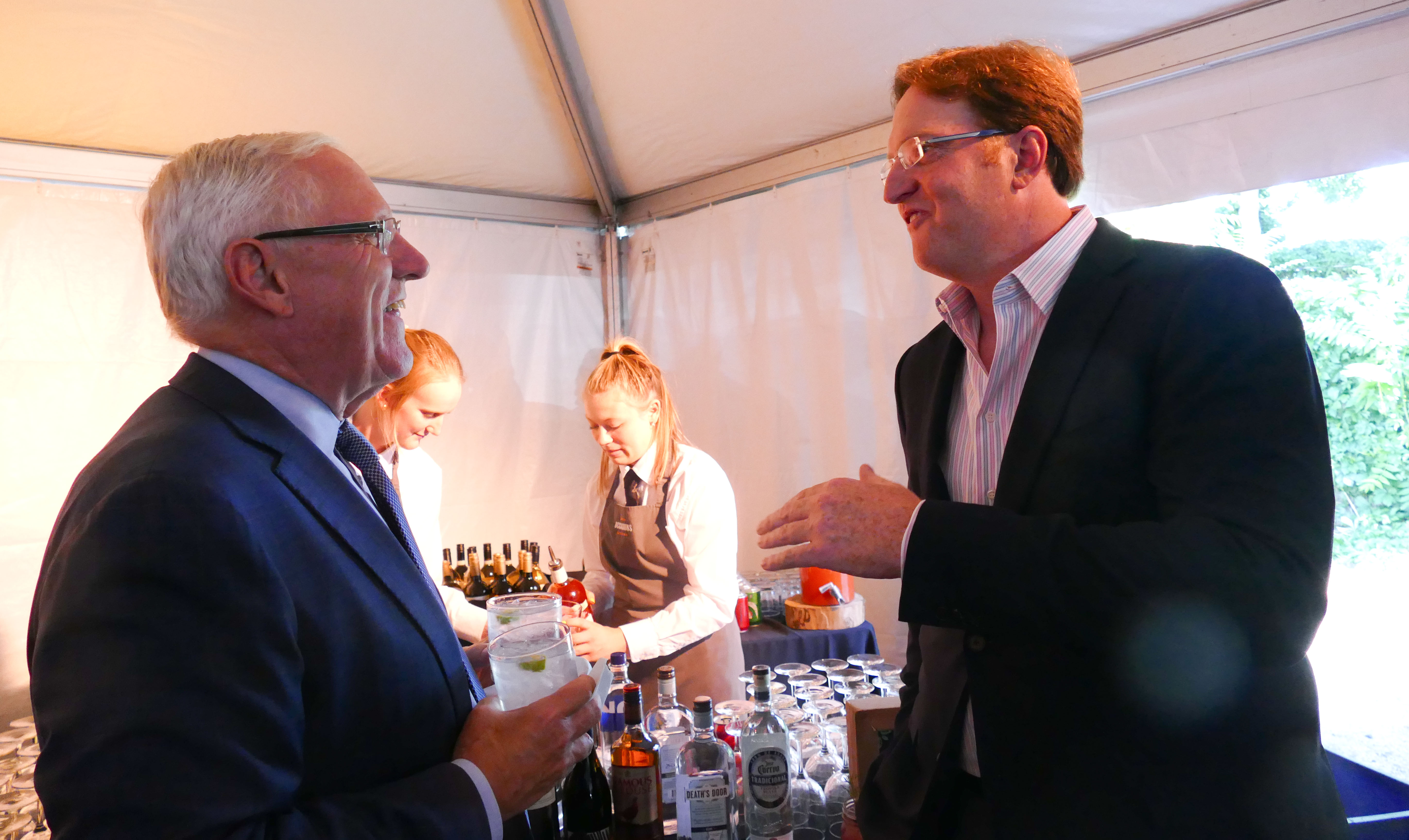 Lanny Martin, left, chats with Bo Brownstein